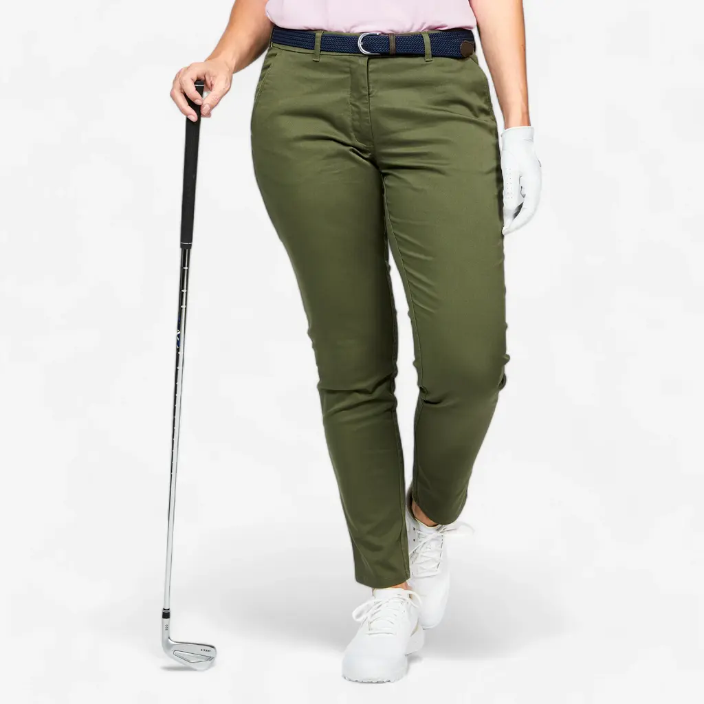 PANTALONE ZA GOLF MW500 ŽENSKE PAMUČNE KAKI-BRAON