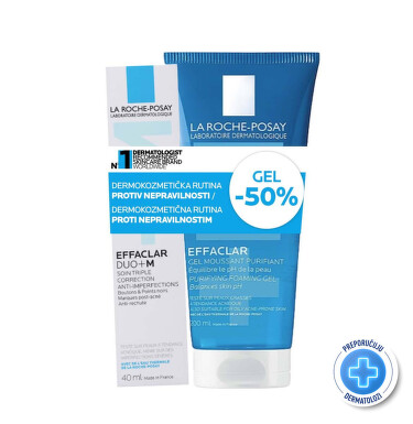 La Roche-Posay Effaclar Duo+M Korektivna nega, 40 ml + Effaclar Gel za čišćenje masne kože sklone aknama, 200 ml