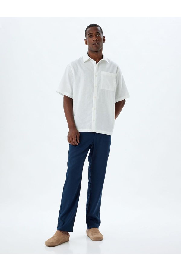 KOTON LINEN BLEND TROUSERS CHINO POCKET DETAIL BUTTONED
