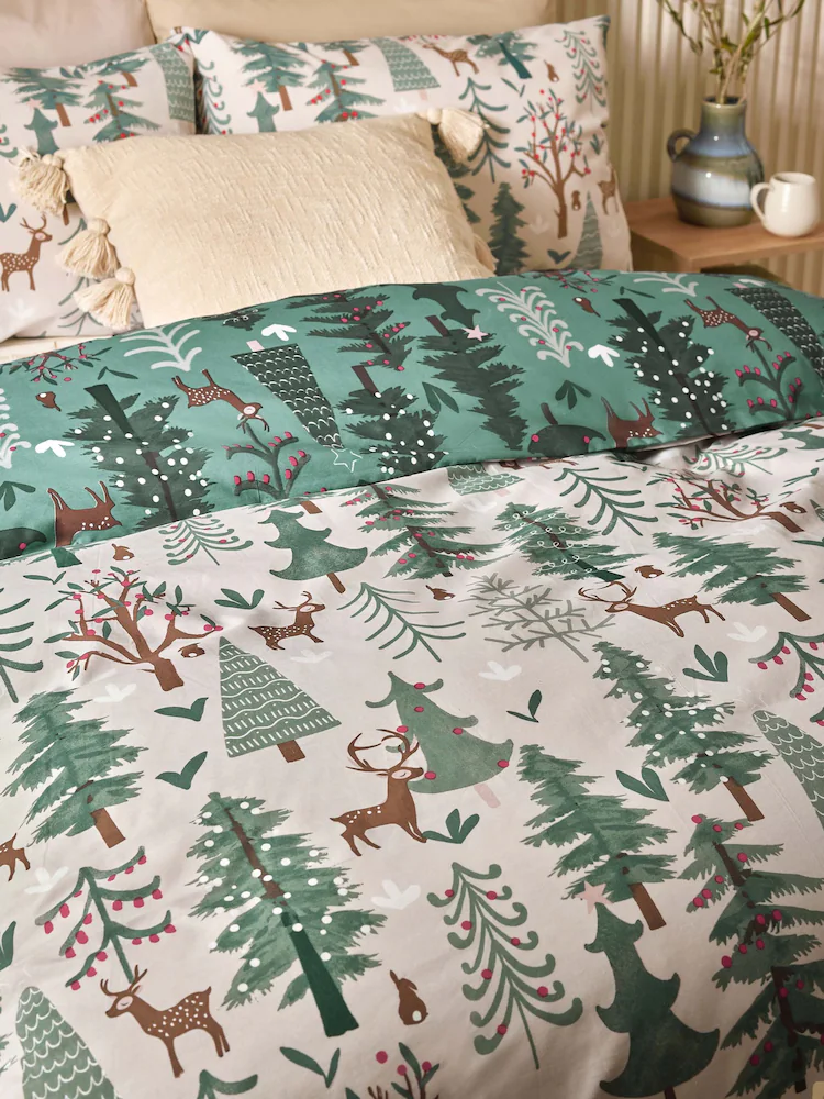 Green Christmas Reversible Duvet Cover and Pillowcase Set