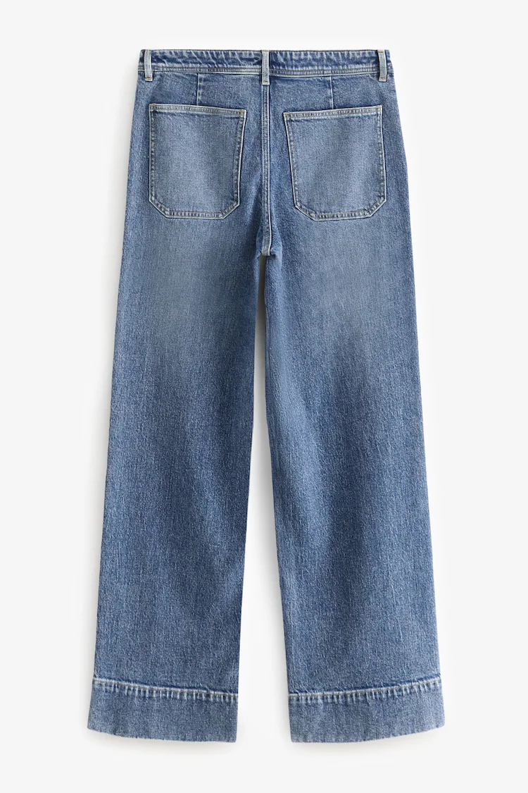 Dark Blue Patch Pocket Wide Leg Jeans