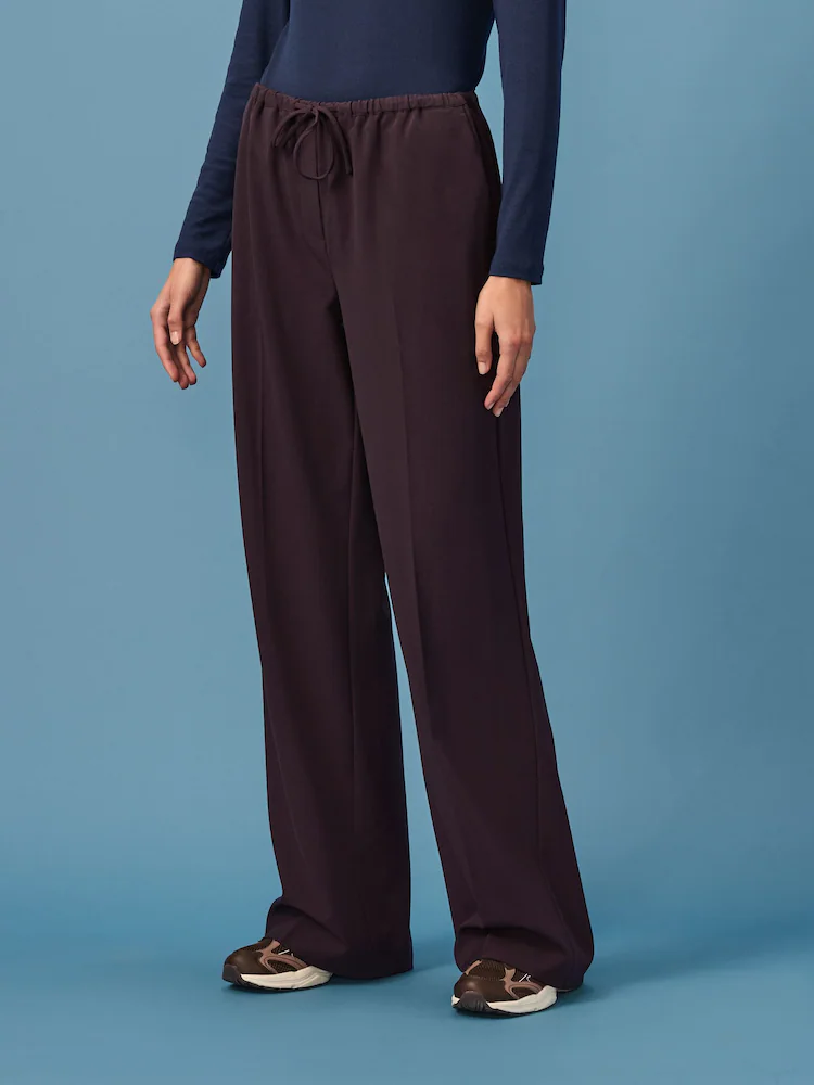 Burgundy Drawstring Waist Tie Front Wide Leg Trousers