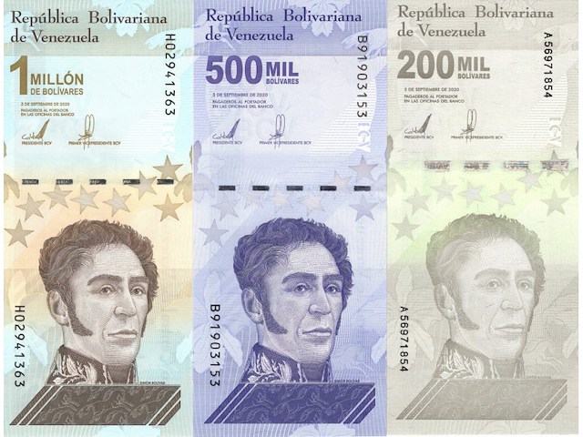 VENEZUELA lot 200, 500 i 1 Milion Bolivares 2021 UNC