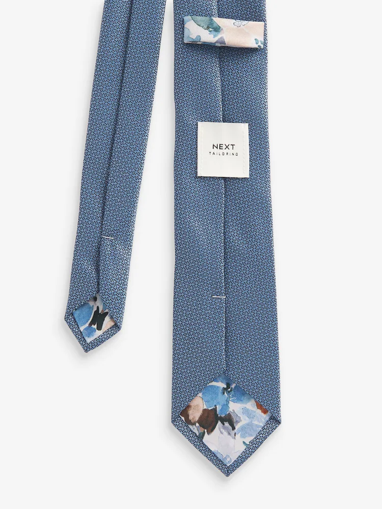 Blue Slim Textured Tie And Clip Set