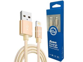 XWAVE Kabl USB IPHONE 1.2m 3A/ lightning aluminium/ zlatna