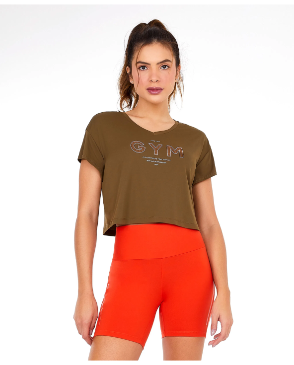 T-Shirt Cropped Skin Fit Gym Verde Olive