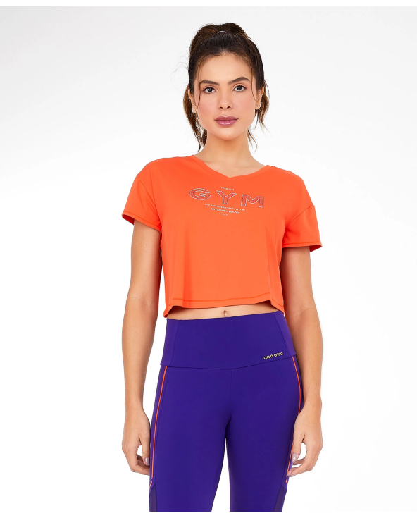 T-Shirt Cropped Skin Fit Gym Laranja Pitanga