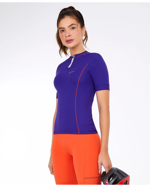 T-Shirt Skin Fit Biker Com Bolsos Roxo Eletric