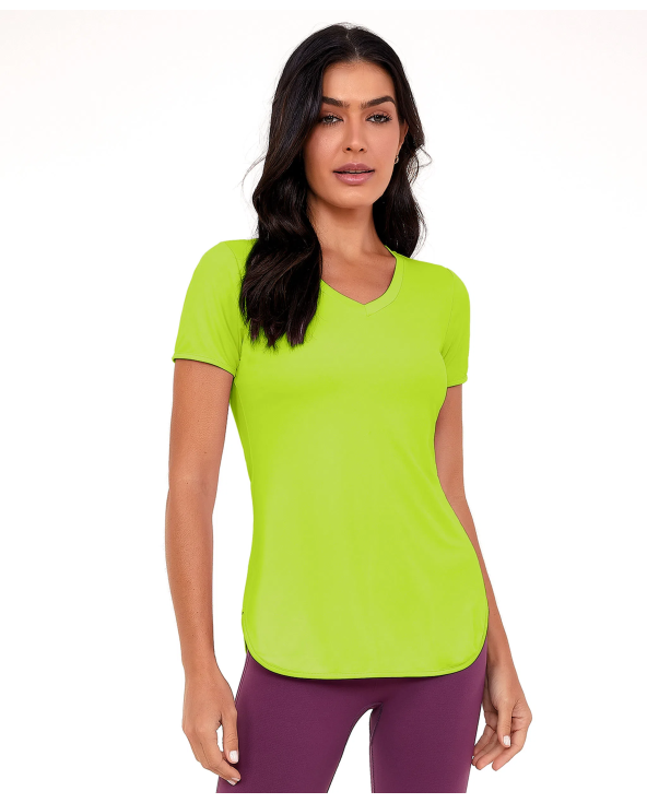 T-Shirt Skin Fit Alongada Gola V Verde Acidlime