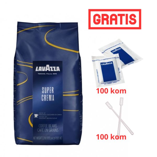 Lavazza Super Crema 1kg – GRATIS Šećer + Kašičice