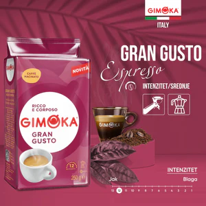 GIMOKA GRAN GUSTO PRŽENA MLEVENA KAFA ZA ESPRESSO I ZA MOKA APARAT 250 GRAMA