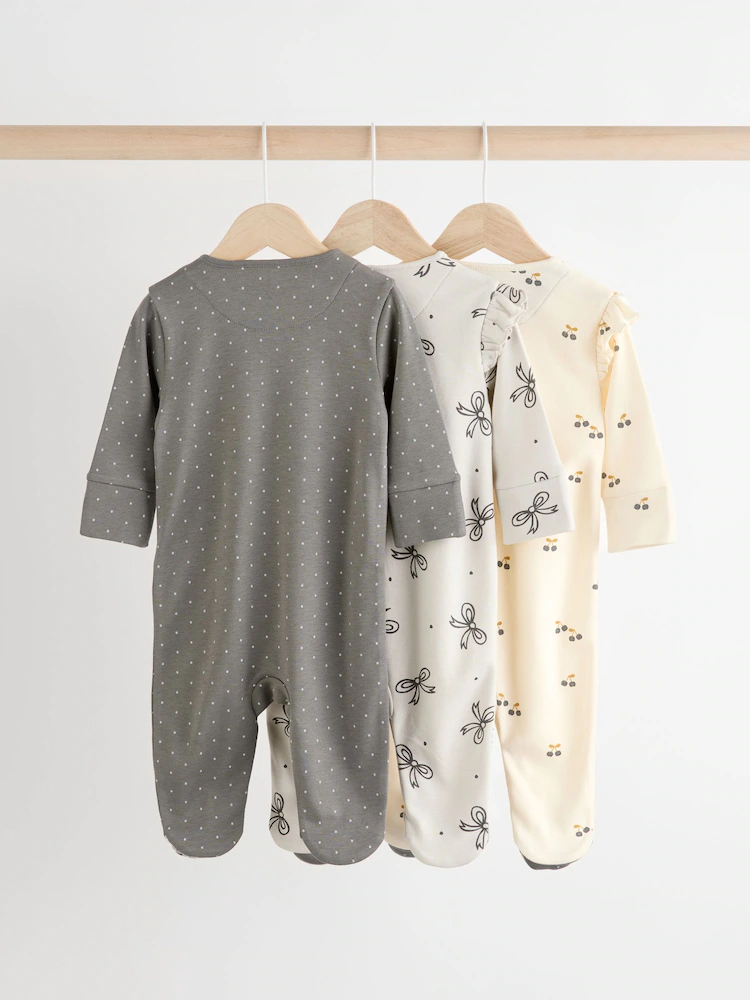 Grey Baby 100% Cotton Sleepsuits 3 Pack (0mths-2yrs)