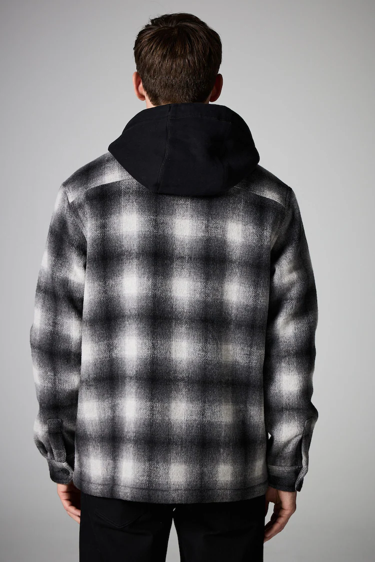 Grey Ombre Check Hooded Borg Lined Shacket