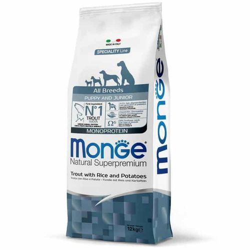 Monge Natural Superpremium Dog All Breeds Puppy And Junior Monoprotein pastrmka sa pirinčem i krompirom 12 kg