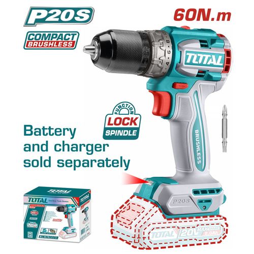 Total Li-ion Akumulatorska bušilica,BL, 20v, 60Nm,metalni futer 13mm, SOLO TDLI206021