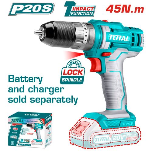 Total Li-ion Akumulatorska udarna bušilica 20v, 45Nm,metalni futer 10mm, SOLO TIDLI201455