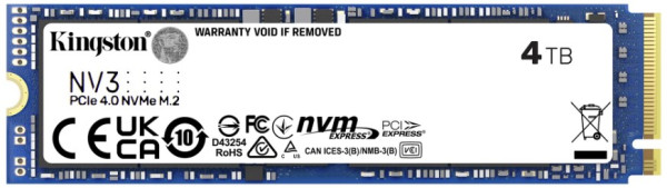 M.2 NVMe 4TB SSD, NV3, PCIe Gen 4x4, Read up to 6,000 MB/s, Write up to 5,000 MB/s, (single sided), 2280 ( SNV3S/4000G )