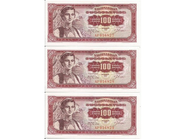 Jugoslavija 100 dinara 1963. UNC/AUNC  x 3 kom.