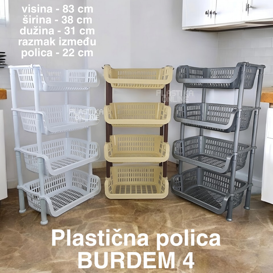 Plastična polica BURDEM 4 – siva