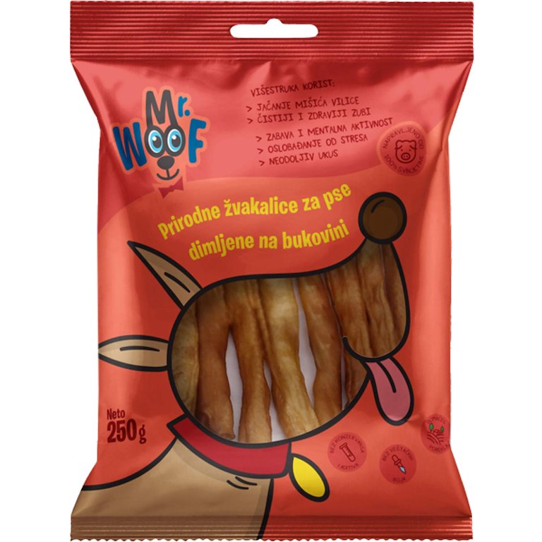 Mr.woof žvakalice svinjske kožice 250g mr.woof