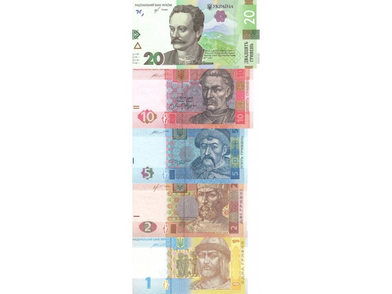 UKRAINA Ukrajina 1, 2, 5, 10 i 20 Hryvni 2013/2021 UNC