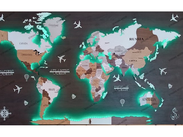 Led mapa sveta sa podlogom 140*90 cm 3D