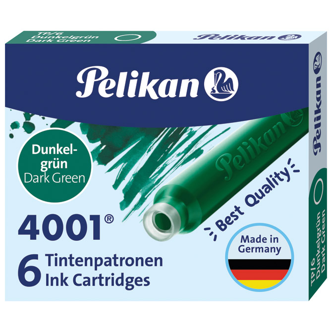 Tinta za nalivpero patrone kratke pk6 4001 Pelikan 300087 tamno zelena (darkgreen)