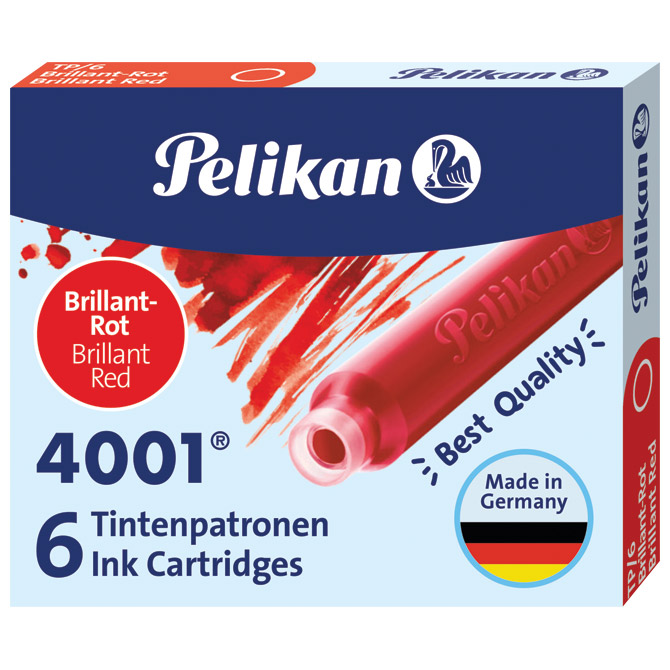 Tinta za nalivpero patrone kratke pk6 4001 Pelikan 301192 crvena (brilliant red)