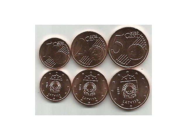 Letonija 1 - 2 - 5 euro cent 2014. UNC mini set