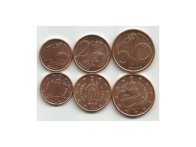 San Marino 1 - 2 - 5 euro cent 2006. UNC mini set