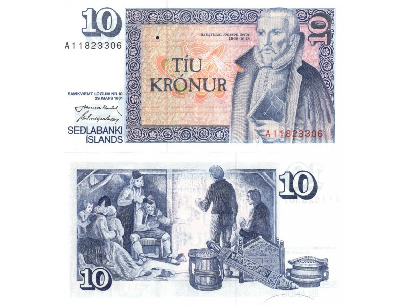 ICELAND Island 10 Kronur 1961 UNC, P-48