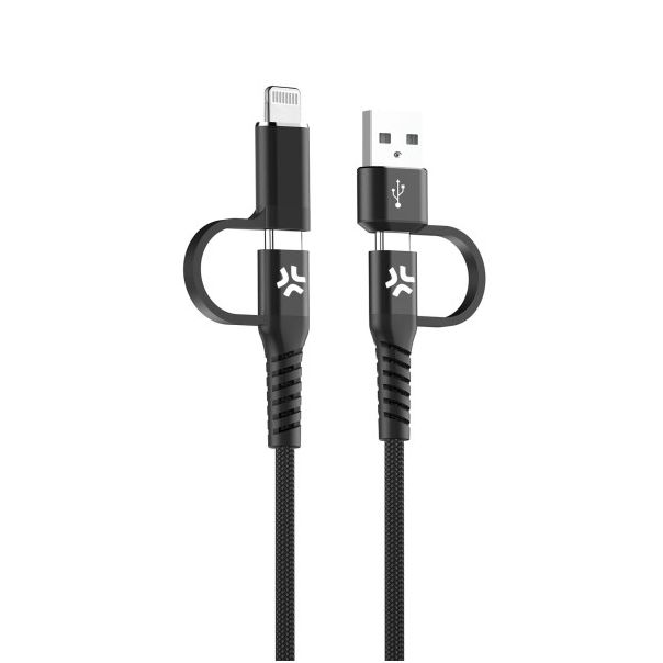 CELLY Kabl za telefon 4u1 USB-C na USB-C sa USB-A i Lightning nastavcima, crna