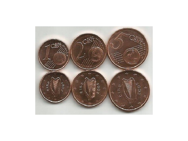 Irska 1 - 2 - 5 euro cent  2002. UNC mini set