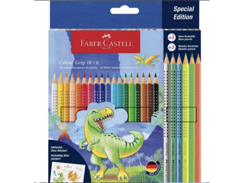 FABER CASTELL Grip Dinasaurus 1/18 + 6 Grip Metallic Dr