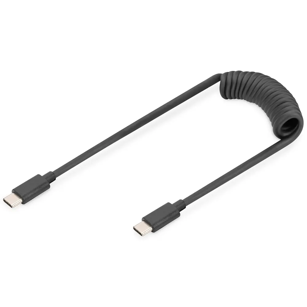 Digitus Spiralni kabl USB-C na USB-C 2.0, 1m, Crni