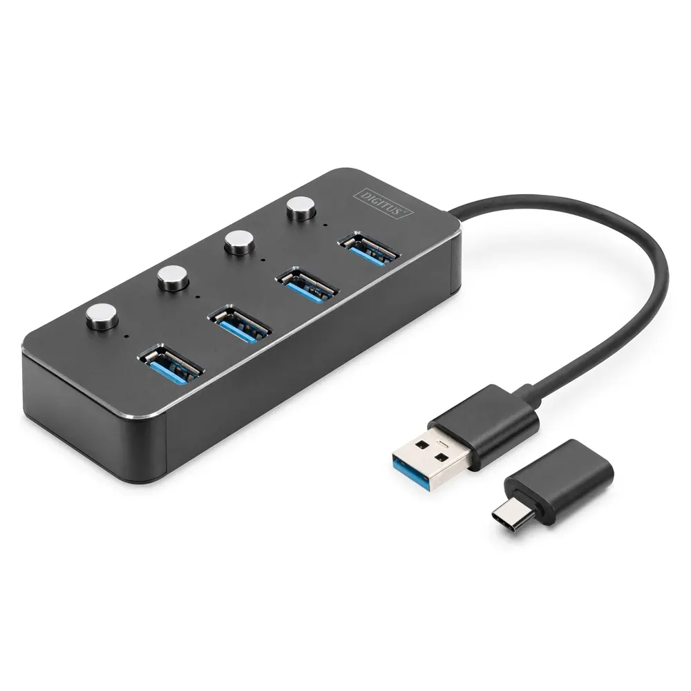 Digitus USB hub 3.0 sa prekidačima, 4 porta, Crni