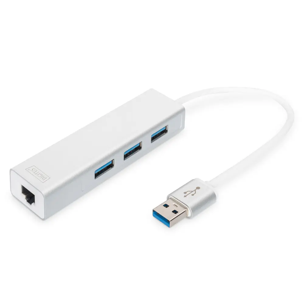 Digitus USB hub 3.0 i Lan adapter, 4 porta, Beli