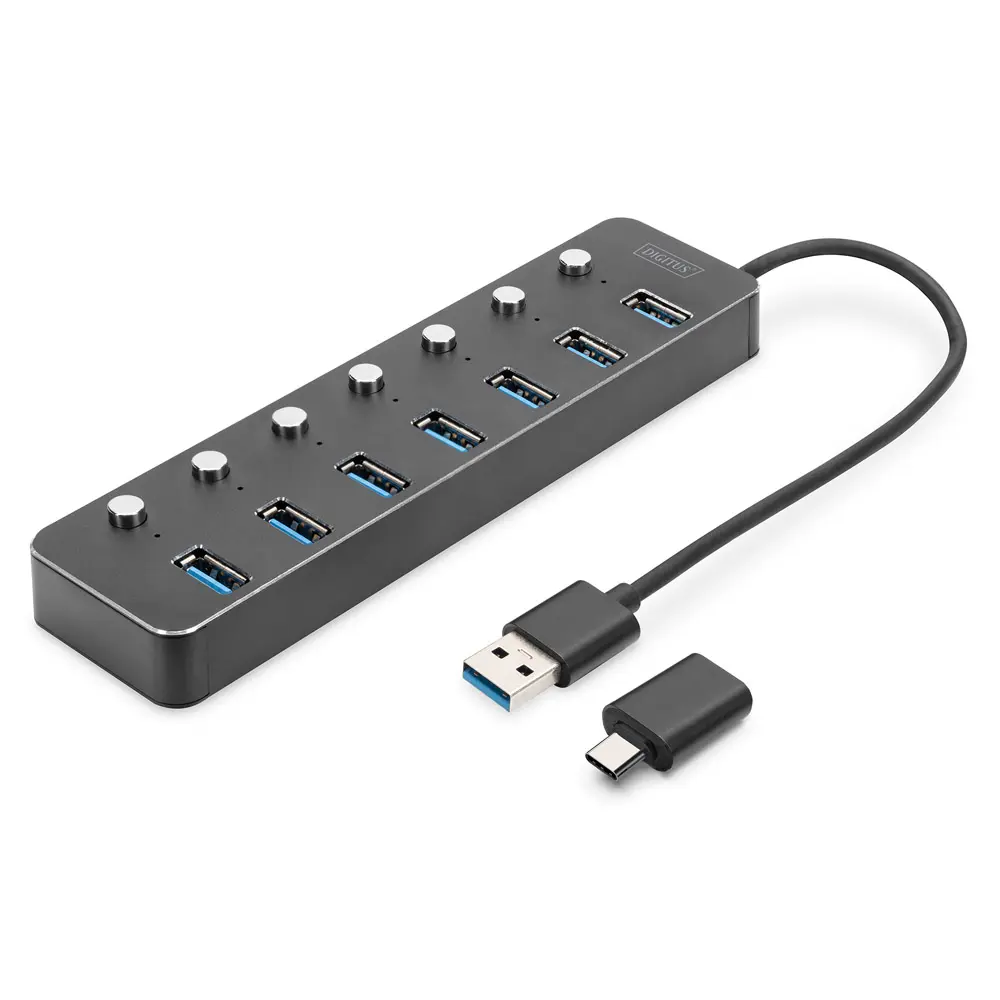 Digitus USB hub 3.0 sa prekidačima, 7 portova, Crni