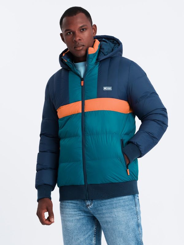 OMBRE MEN'S SPORTY COLORFUL RETRO JACKET - NAVY BLUE AND ORANGE