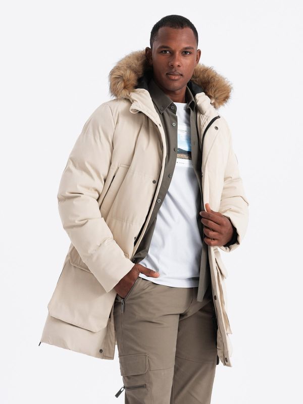 OMBRE MEN'S LONG PARKA JACKET WITH FLARED BOTTOM - CREAM