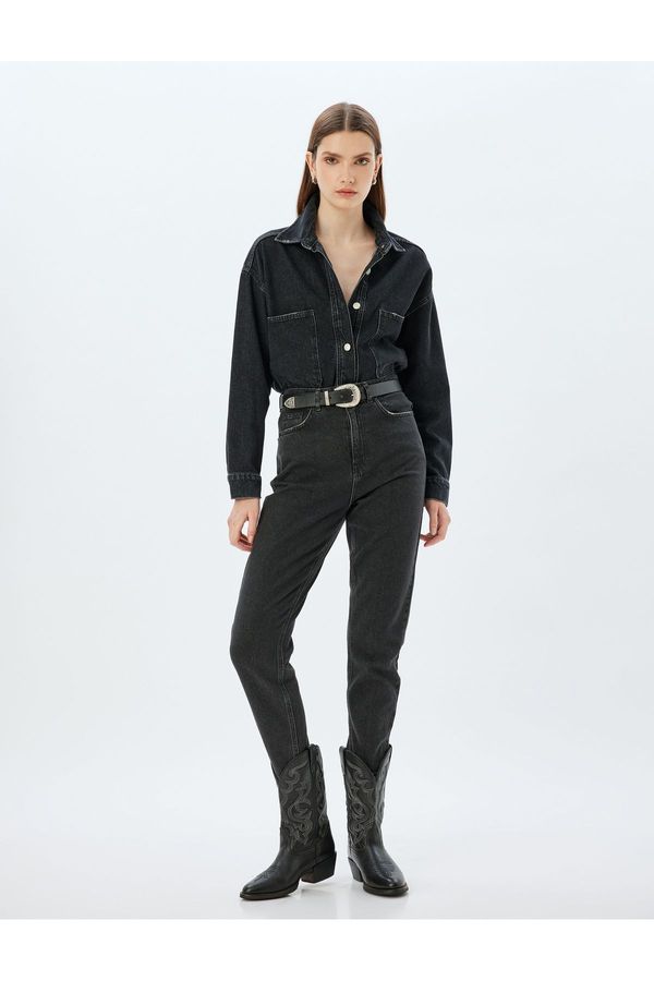 KOTON MOM FIT JEANS STANDARD WAIST SHORT LEG BUTTONED POCKET COTTON - MOM FIT JEANS