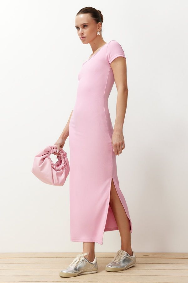 TRENDYOL PINK PLAIN BODYCONE FITTED FLEXIBLE OTTOMAN KNITTED MAXI PENCIL DRESS