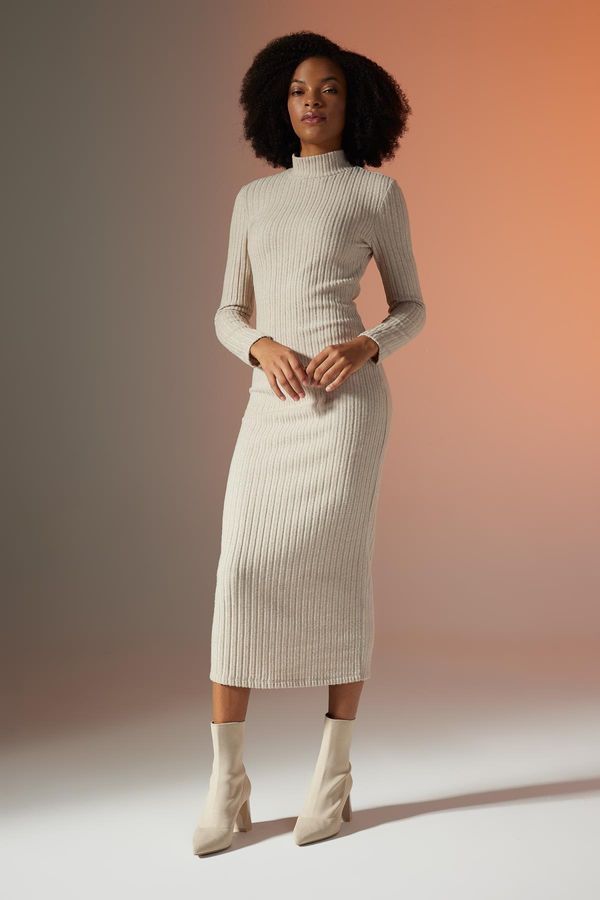DEFACTO BODYCON HALF TURTLENECK LONG SLEEVE MAXI DRESS