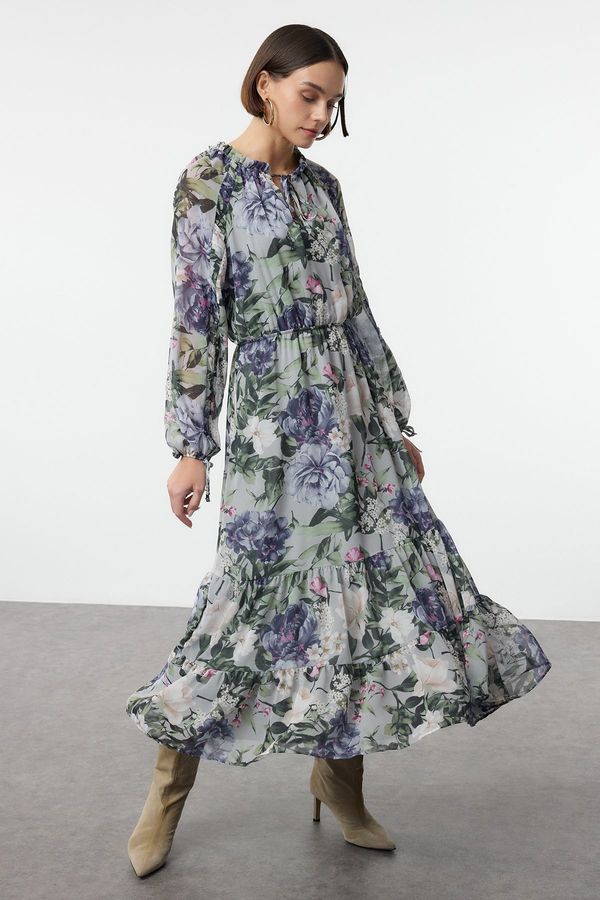 Trendyol Multicolored Floral Waist Open Maxi Lined Woven Winter Dress