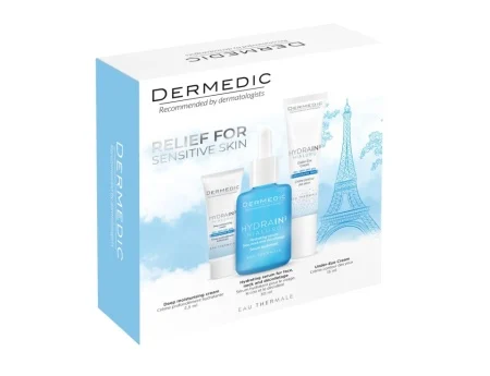 Dermedic Set Hydrain 3 Serum za lice, vrat i dekolte 30ml + Krema za područje oko očiju 15ml + Krema za dubinsku hidrataciju SPF15+ 2,5ml