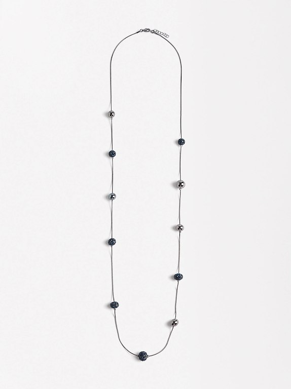 Long Necklace With Spheres And Crystals