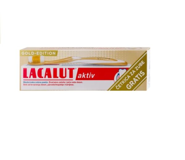 Lacalut Aktiv Gold Edition pasta za zube, 75ml +GRATIS četkica za zube