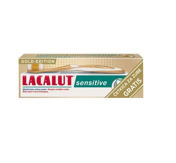 Lacalut Sensitive Gold Edition pasta za zube, 75ml +GRATIS četkica za zube