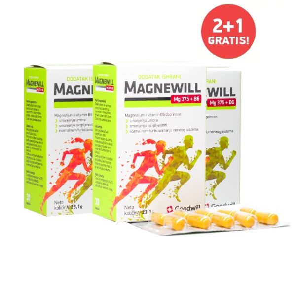 Magnewill Mg375+B6 kapsule magnezijuma, 30kom 2+1 GRATIS