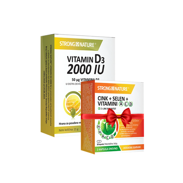 Strong Nature Vitamin D3 2000IU meke kapsule 30kom +GRATIS Cink+Selen+vitamini A,C,D kapsule